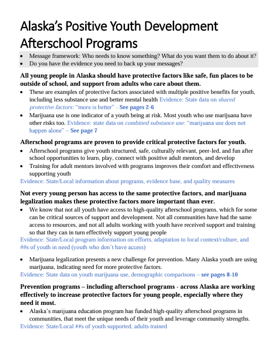 Alaska Positive Youth Development After School Program - Example Factsheet